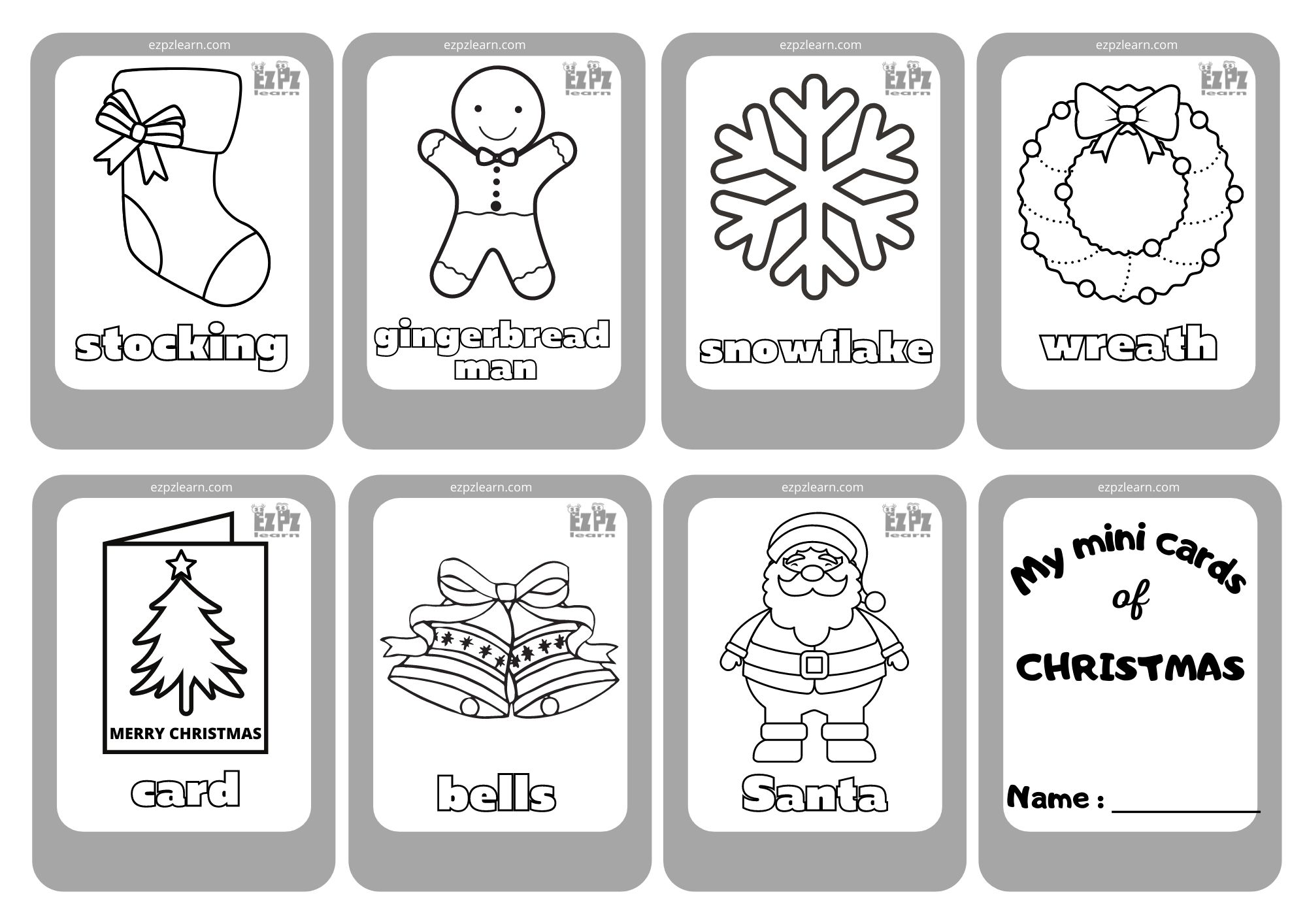Christmas 2 Mini Cards Coloring Ezpzlearn